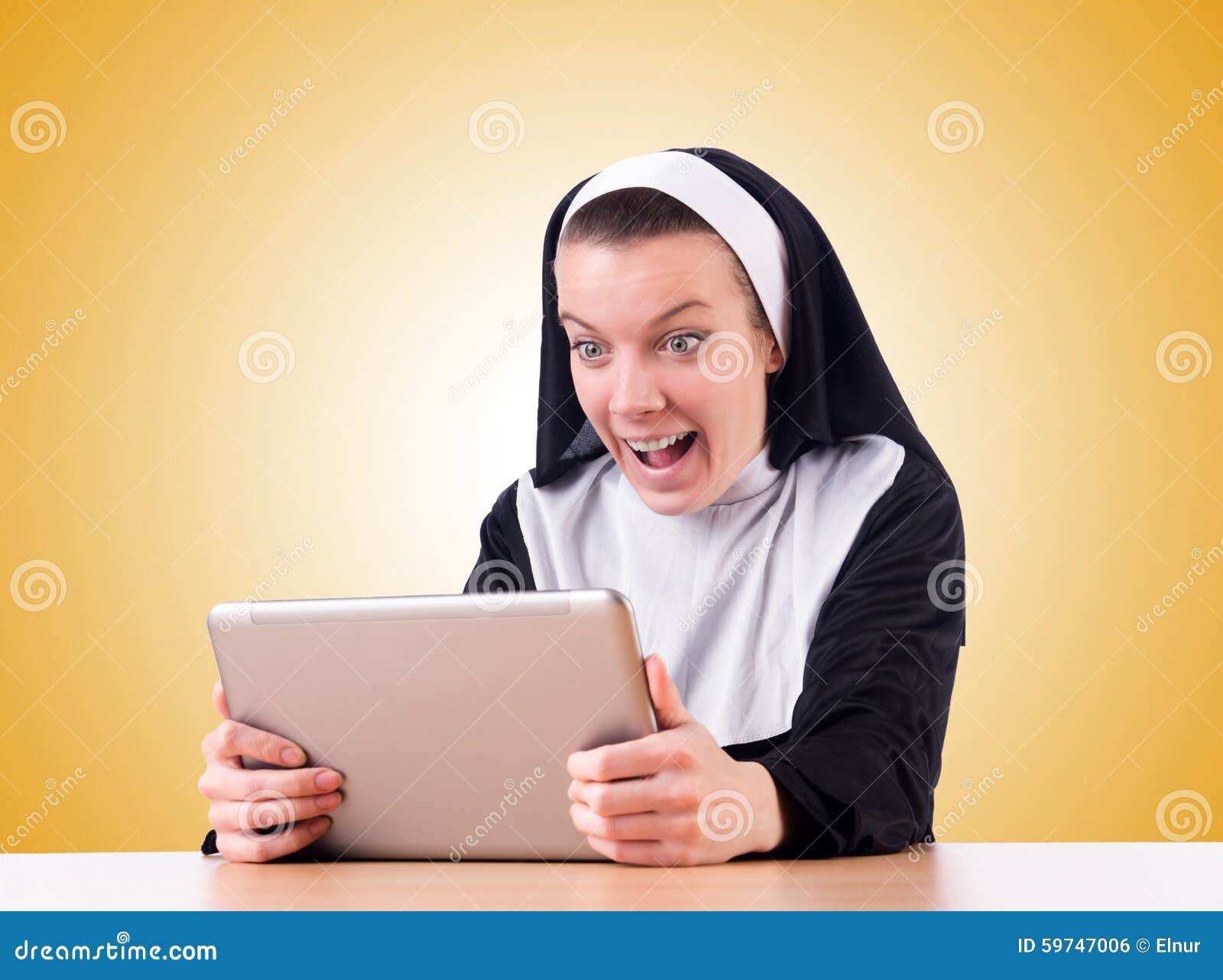 Nun Working on Laptop - Religious Concept Stock Photo - Image of ...