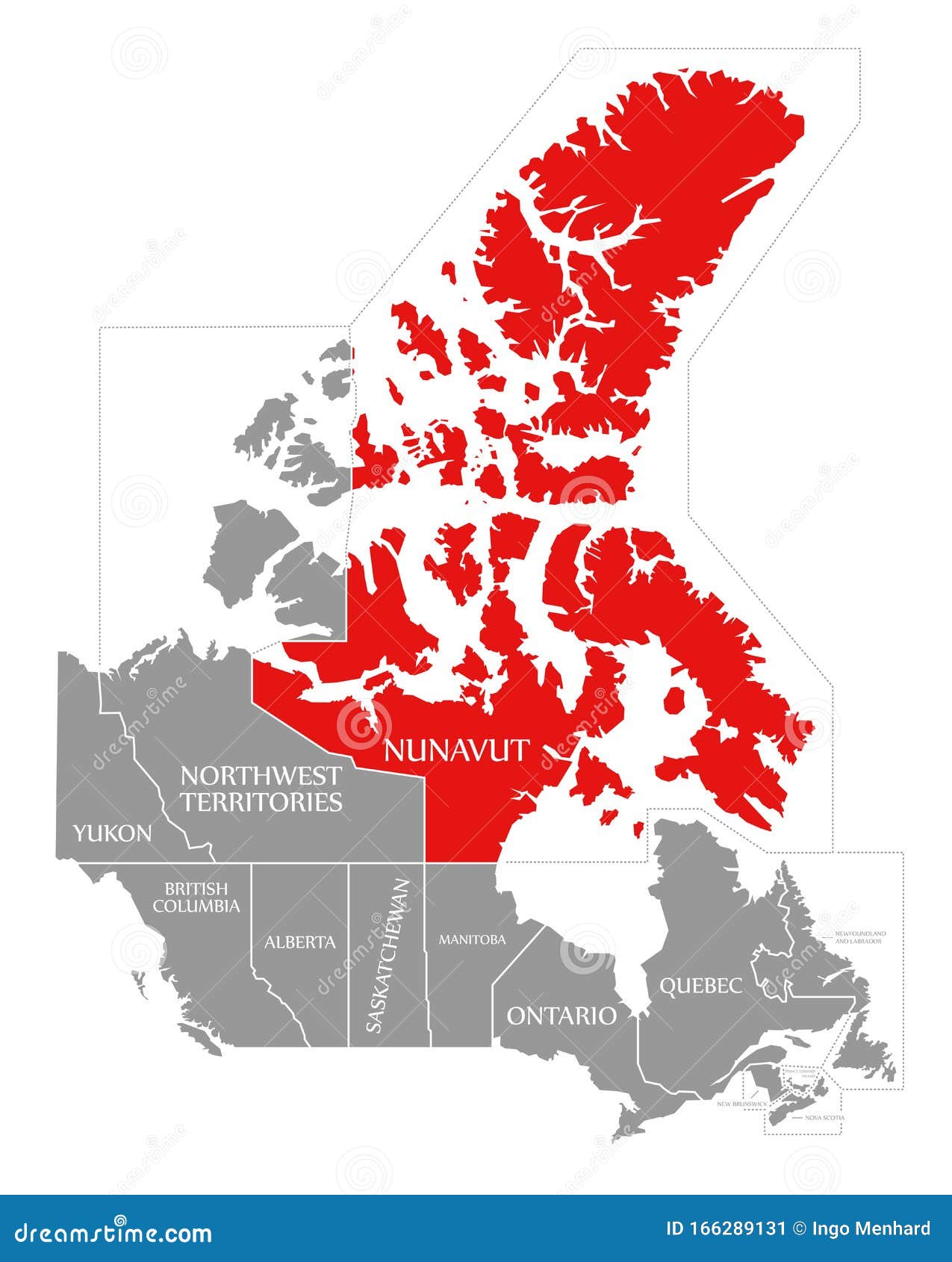 Nunavut Map Is Highlighted On The Canada Map With Detailed State And ...