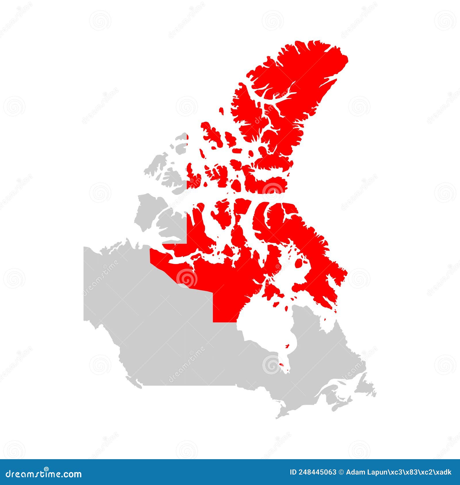 Nunavut Map Is Highlighted On The Canada Map With Detailed State And ...