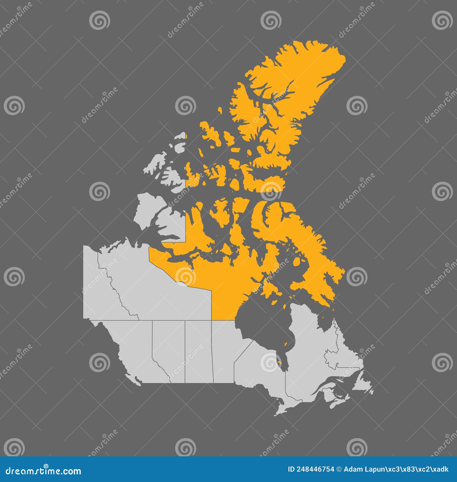 Nunavut Map Is Highlighted On The Canada Map With Detailed State And ...