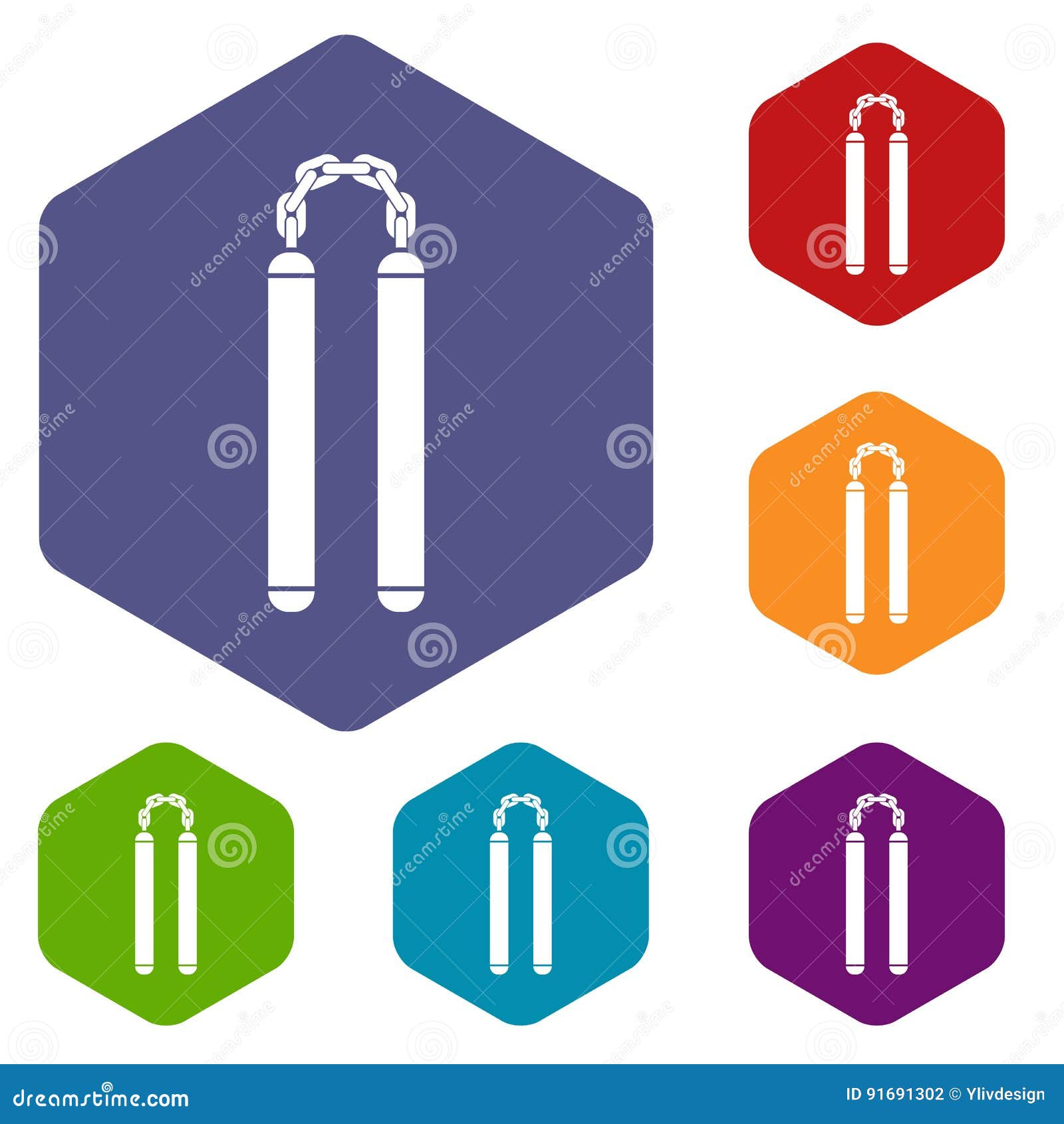 Nunchaku Icons Set Hexagon Vector Illustration | CartoonDealer.com ...