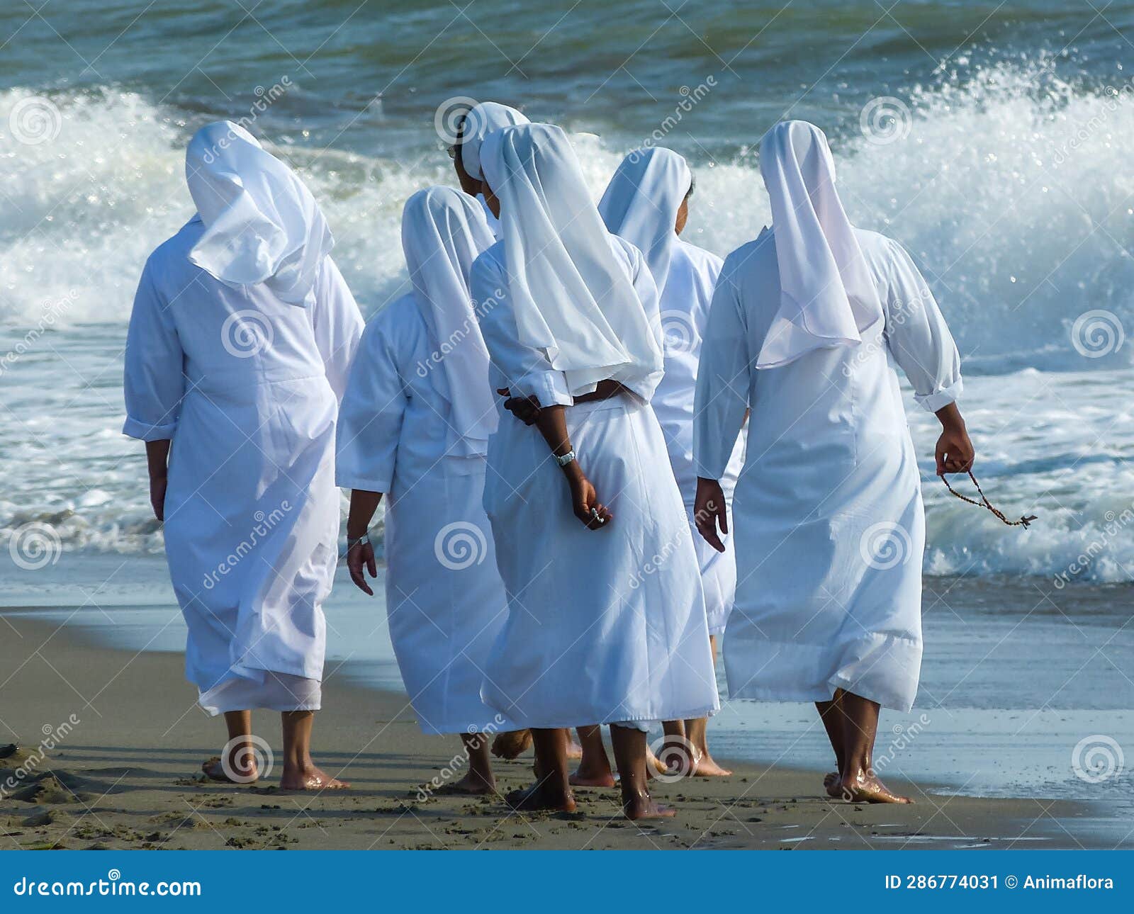 Nuns Walk in the Sand on the Beach 05 Stock Image - Image of ...