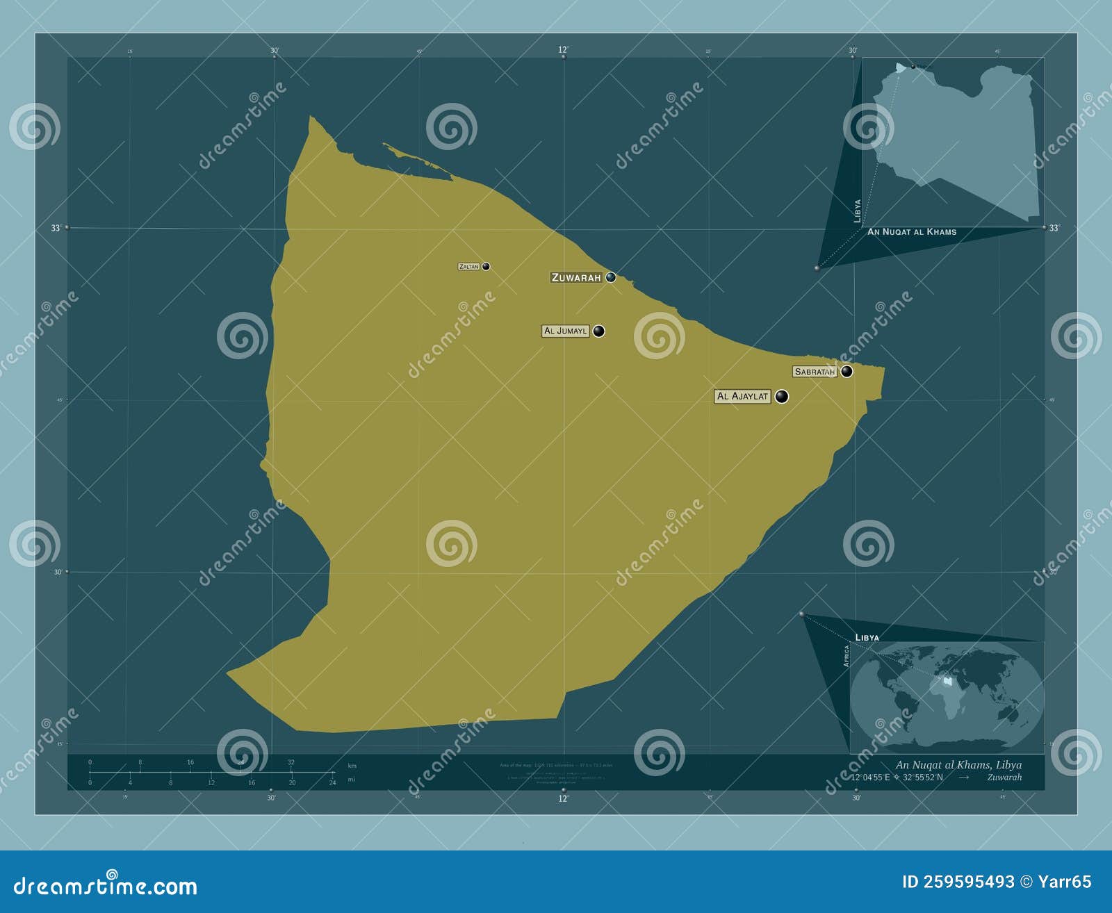 An Nuqat Al Khams, Libya. Solid. Labelled Points of Cities Stock ...