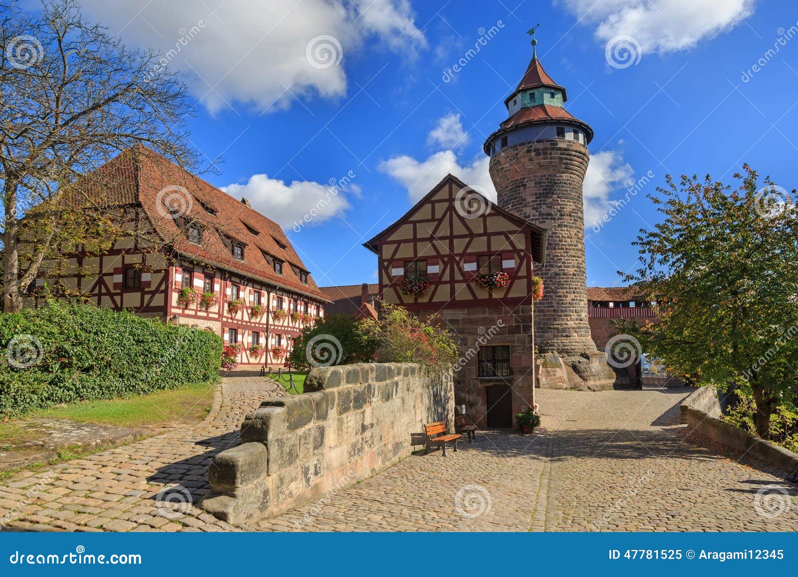 Nuremberg Castle (Sinwell Tower) with Blue Sky and Clouds Stock Image ...