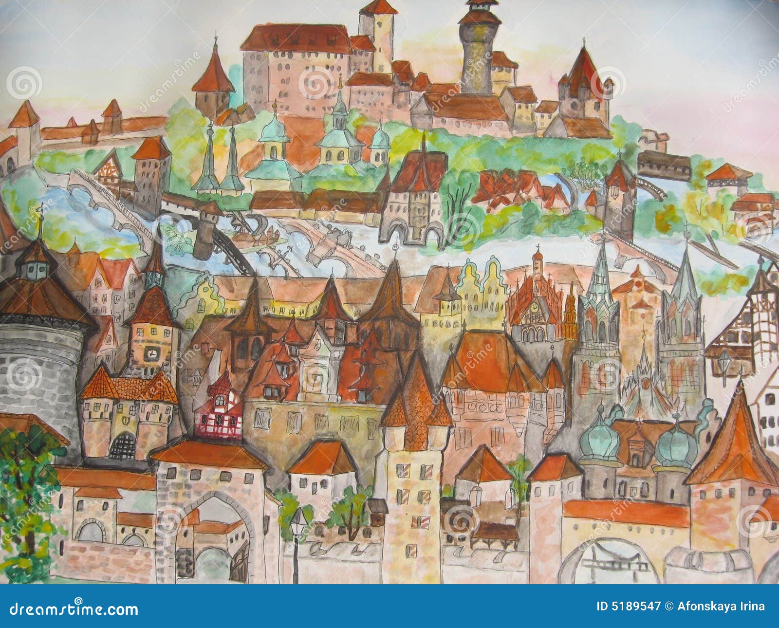 Nuremberg, Germany, Painting. Stock Illustration - Illustration of ...