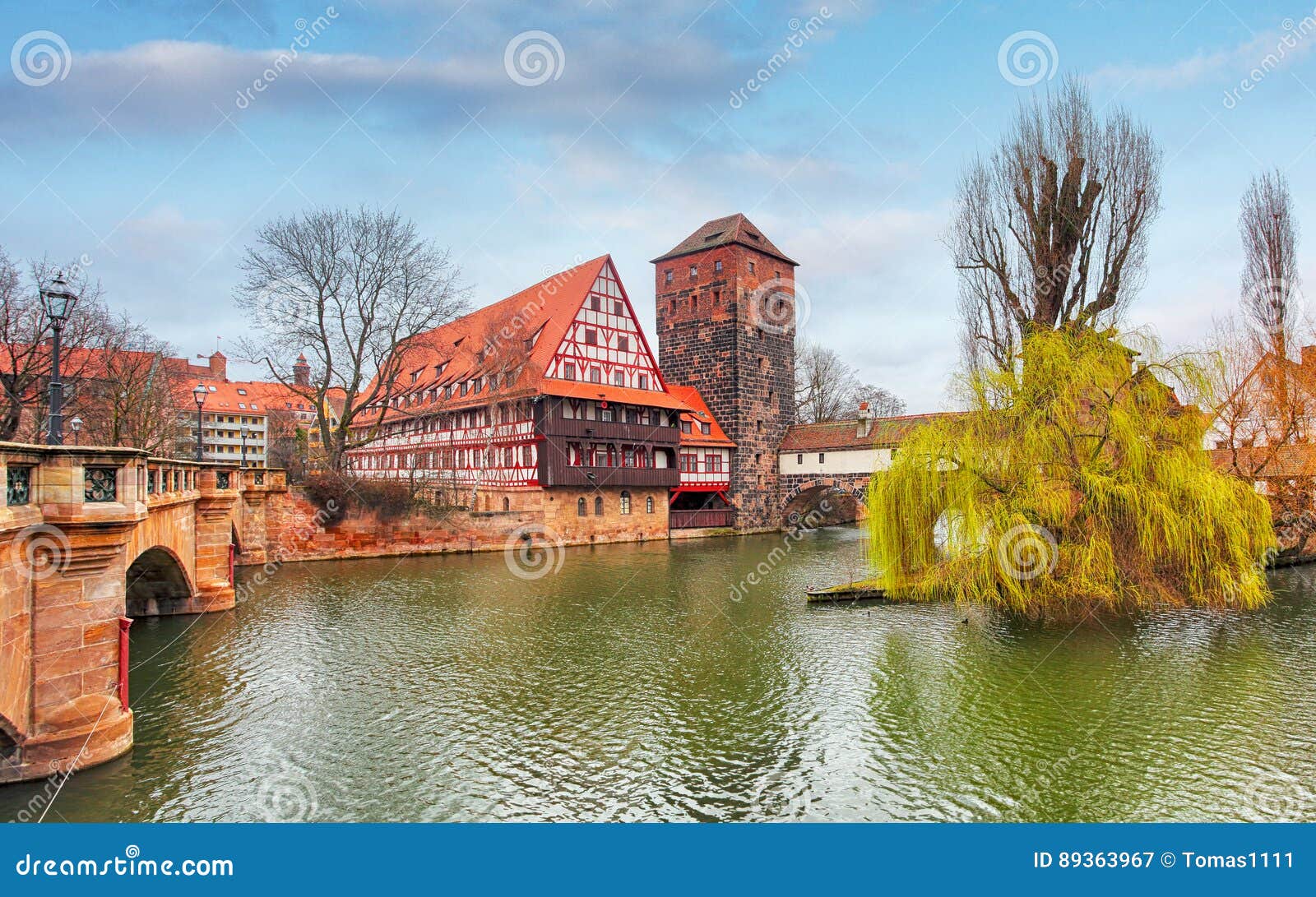 Nuremberg Town, Germany, the Riverside of Pegnitz River Stock Image ...