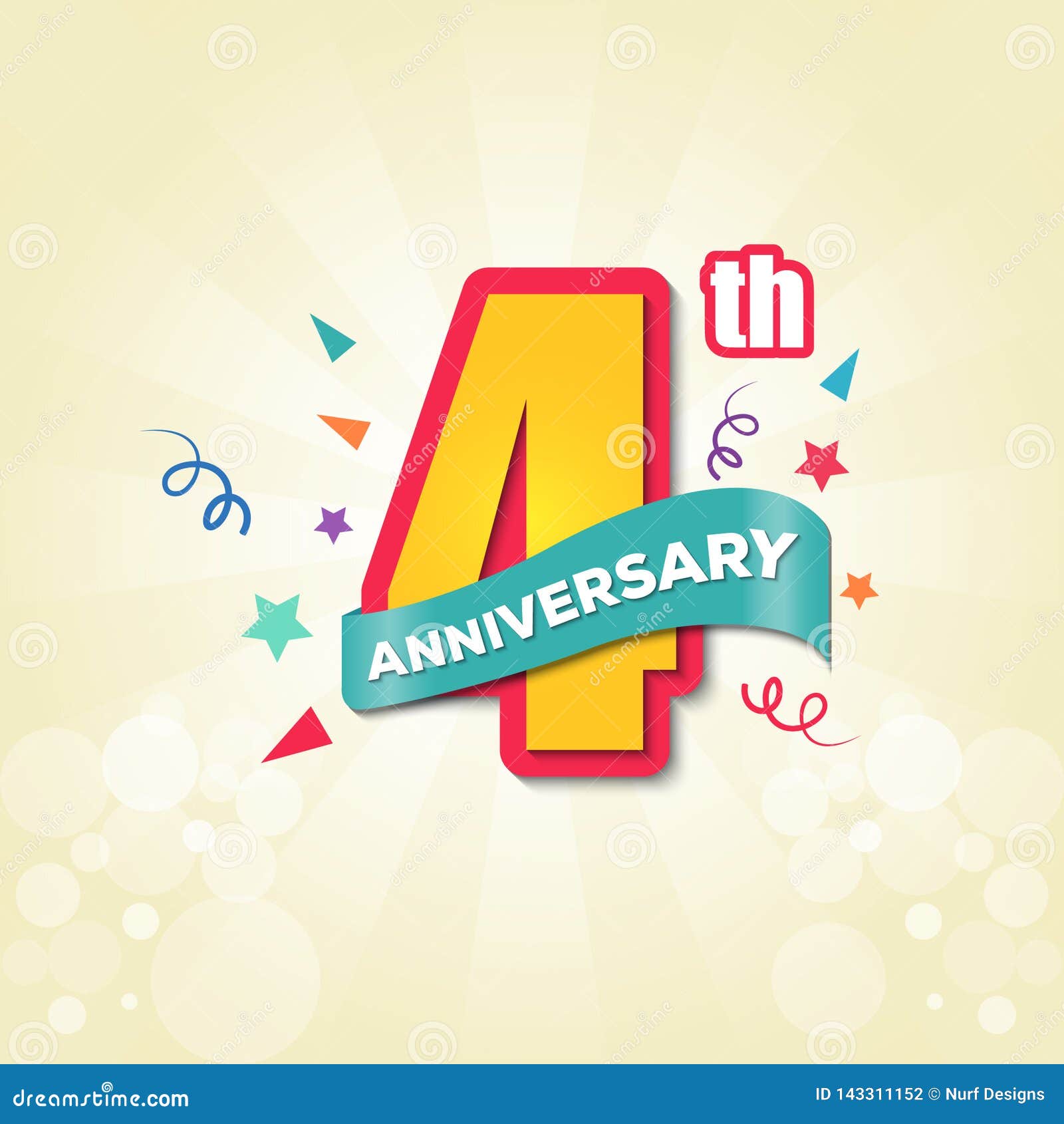 Colorful Anniversary Emblem 4th Anniversary Template Design Vector ...