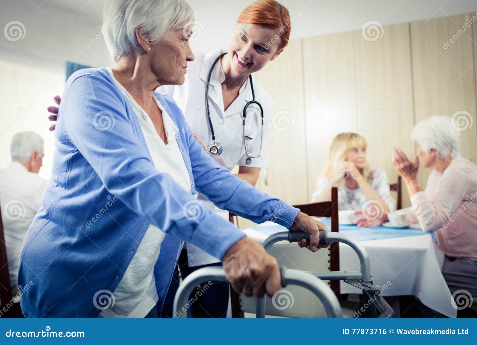 Nurse Assisting a Senior Using a Walker Stock Photo - Image of caring ...