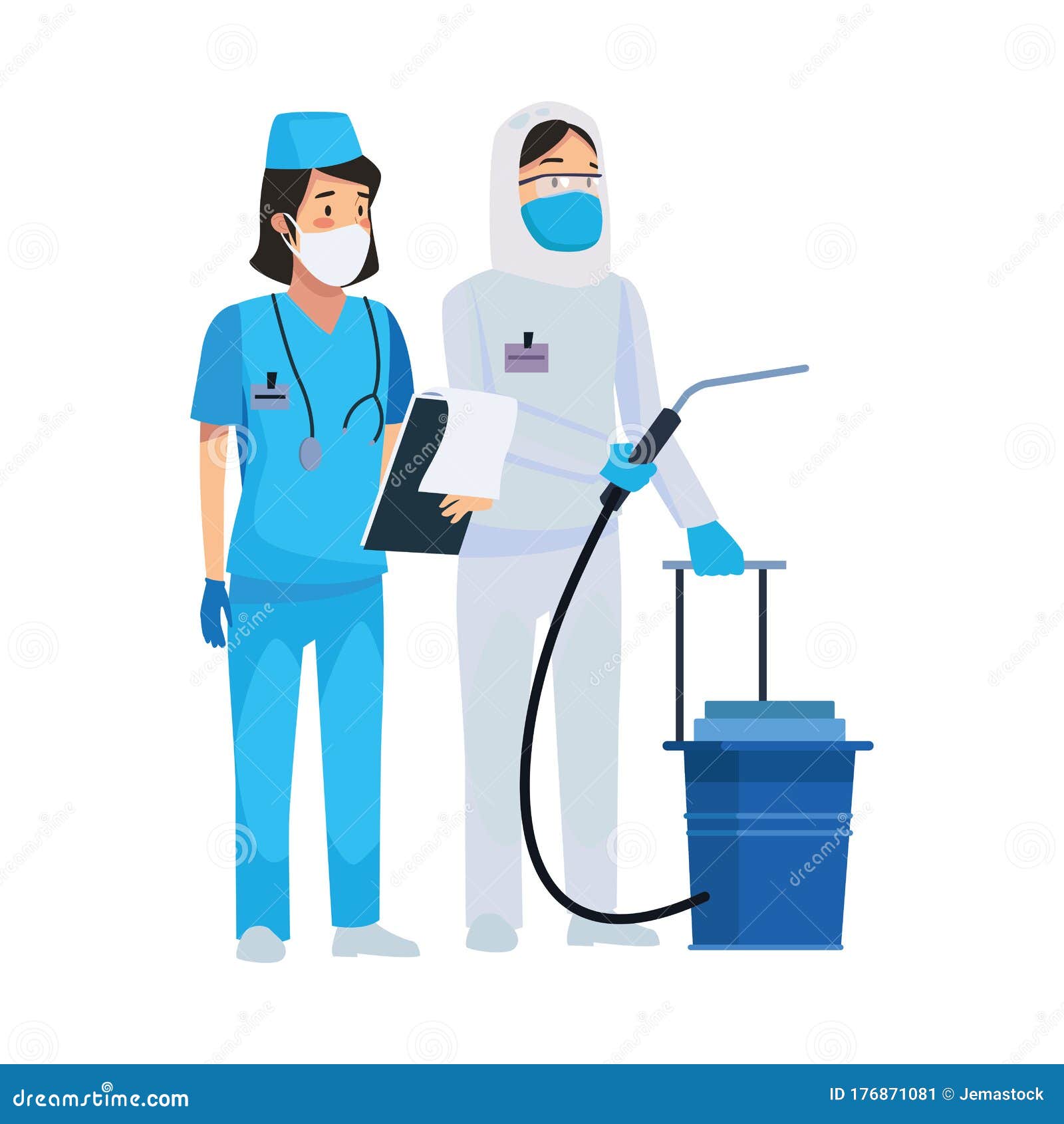 Nurse With Biosecurity Cleaning Person Cartoon Vector | CartoonDealer ...