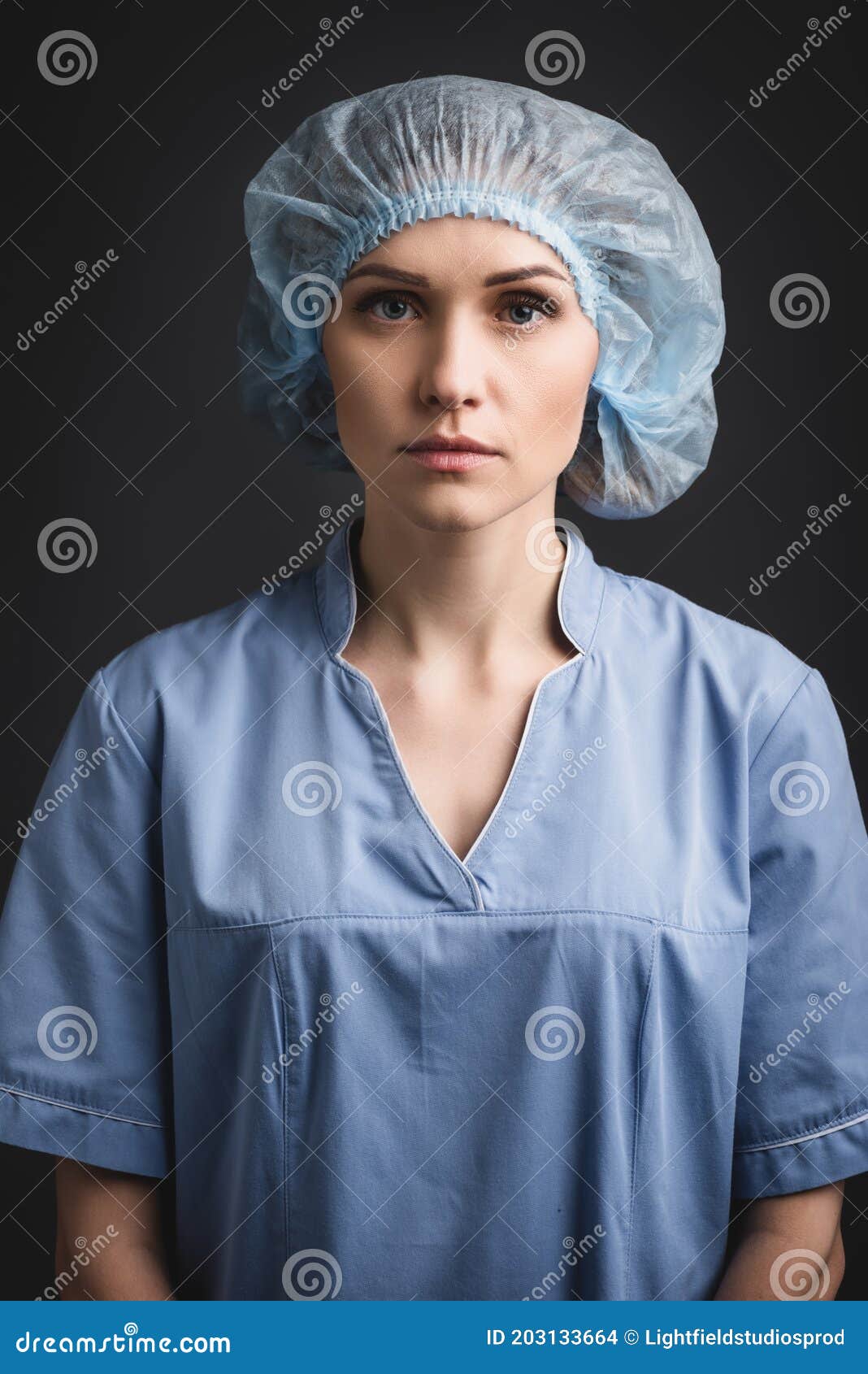 Nurse in Blue Medical Cap Looking Stock Photo - Image of dark, epidemic ...