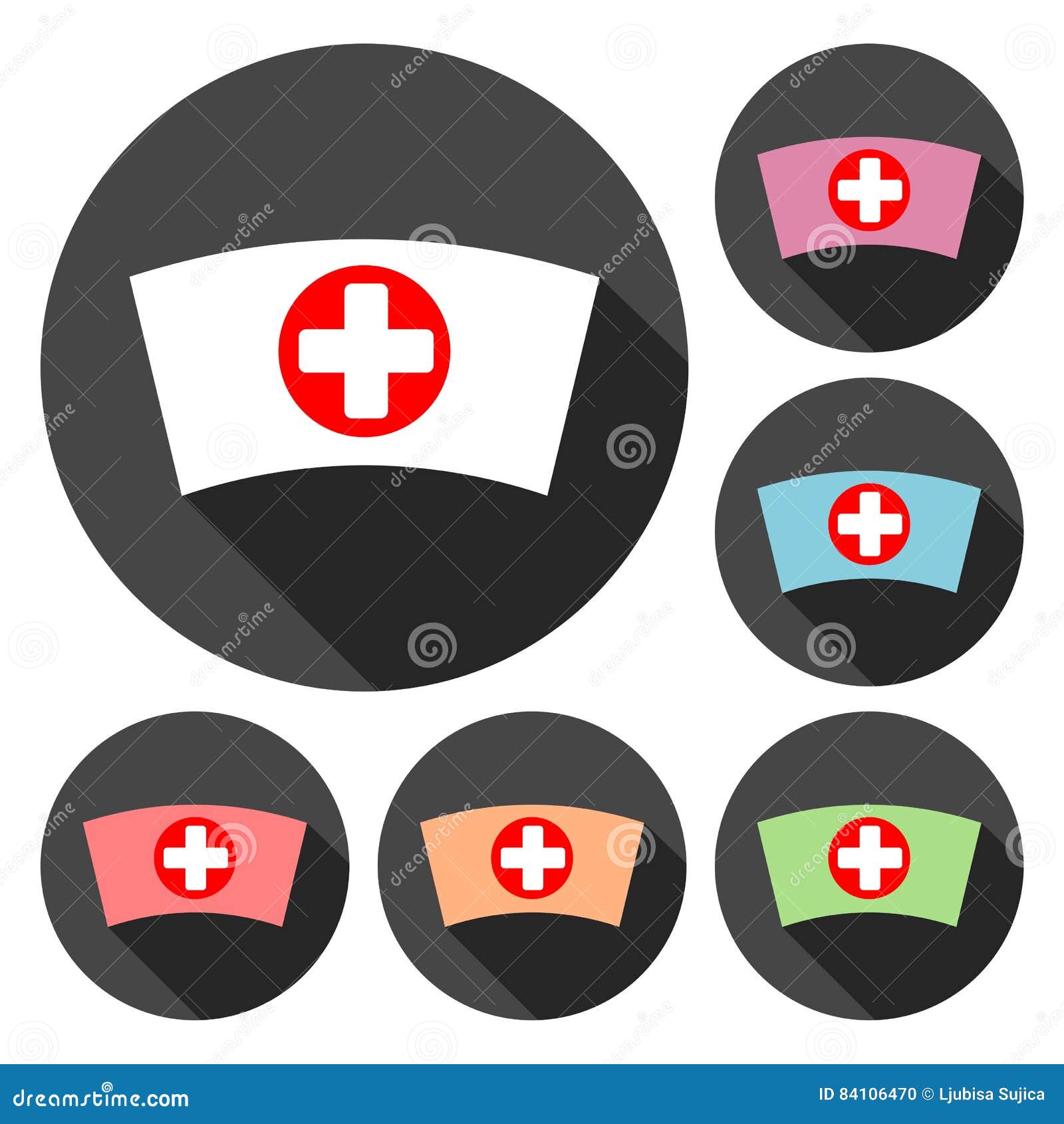 Nurse Cap Icons with Long Shadow Set Stock Vector - Illustration of ...