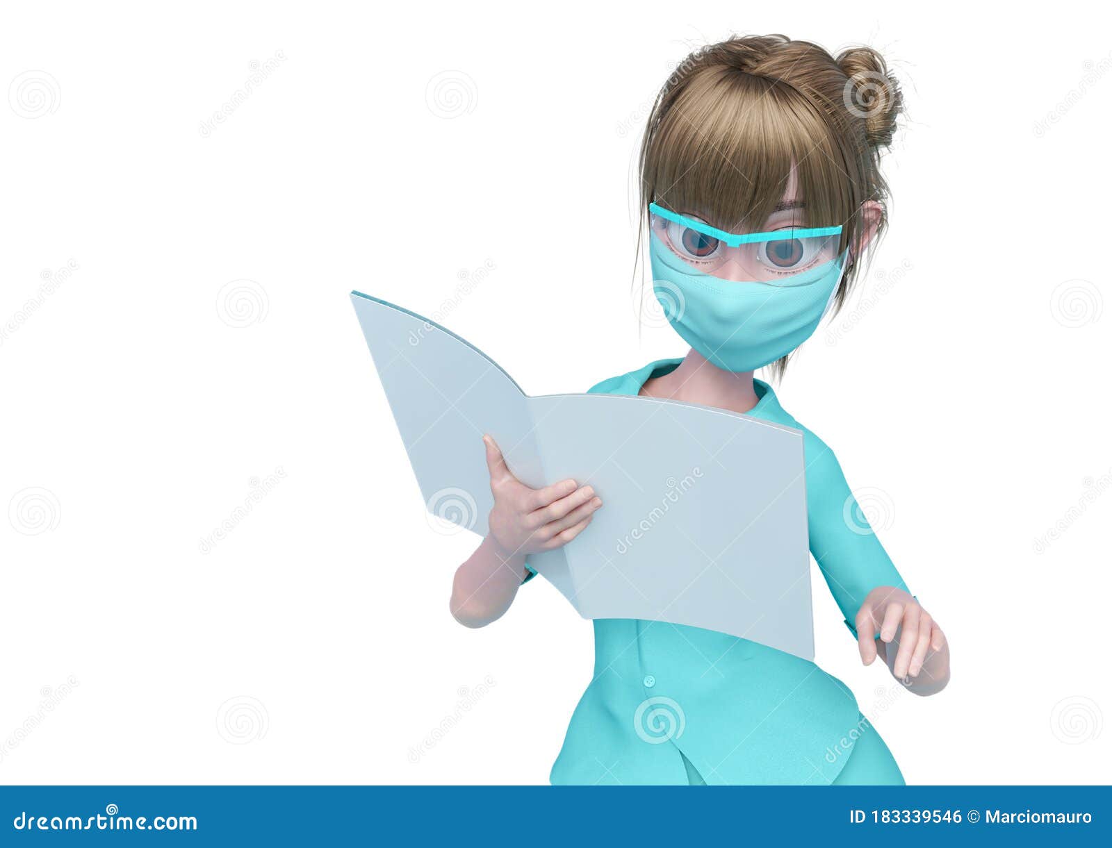 Nurse Cartoon is Reading the Chart in White Background with Copy Space ...