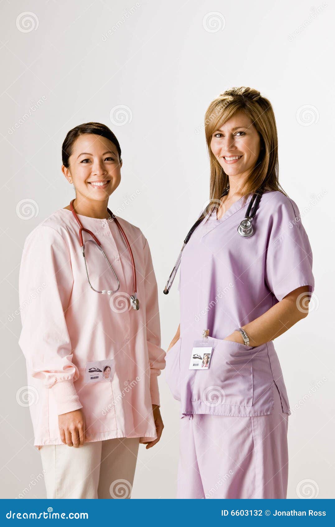 Nurse Co-workers Wearing Scrubs and Stethoscopes Stock Photo - Image of ...