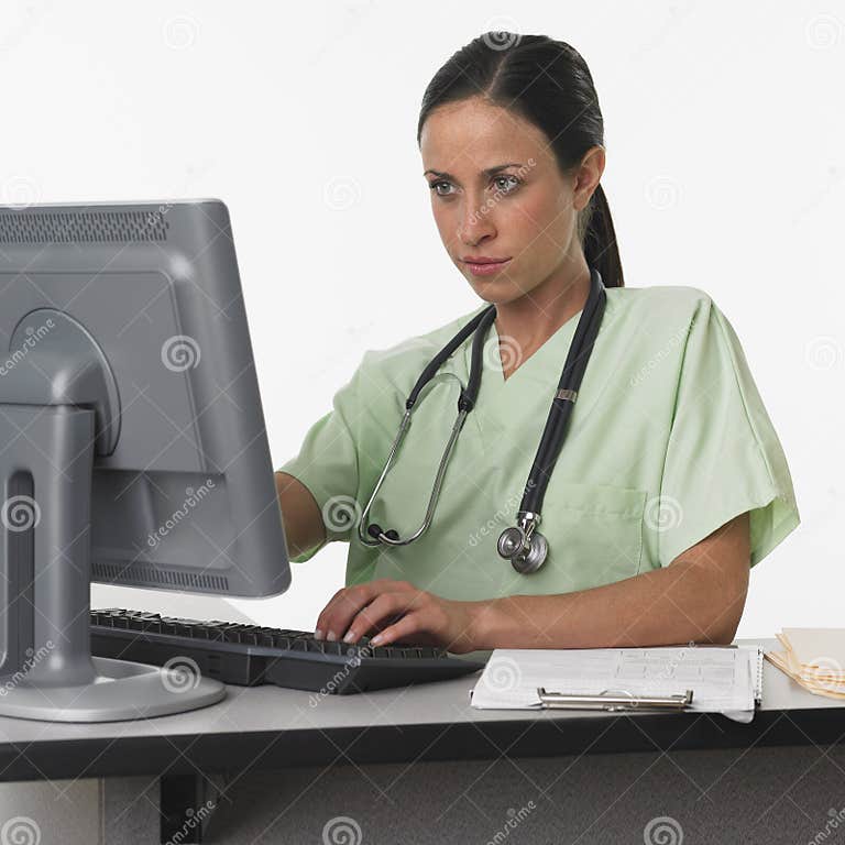 Nurse computer stock image. Image of portrait, closeup - 1142501