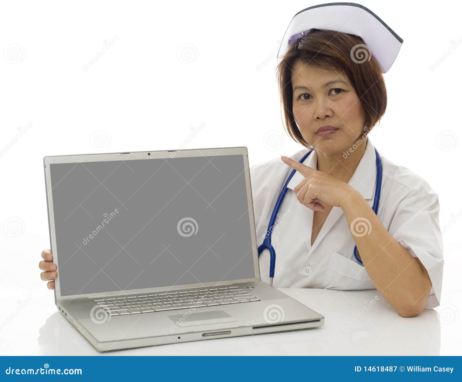Nurse with computer screen stock image. Image of isolated - 14618487