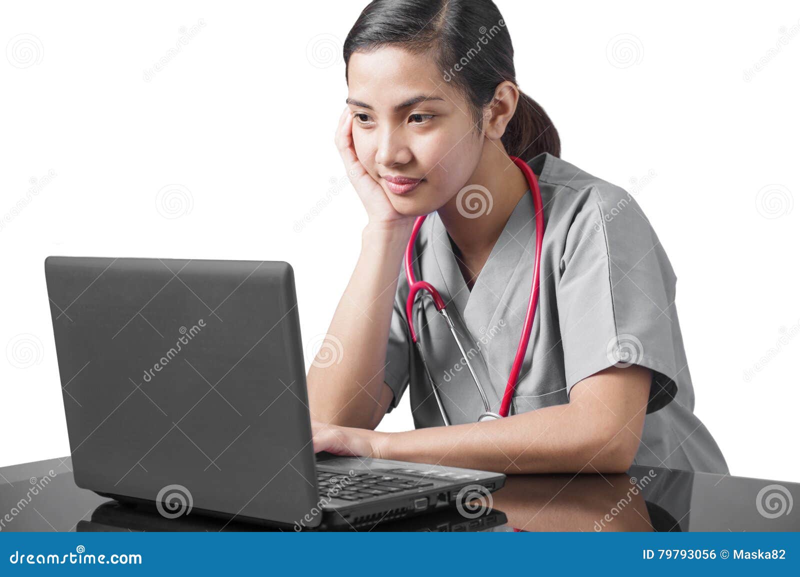 Nurse with Computer stock photo. Image of stethoscope - 79793056