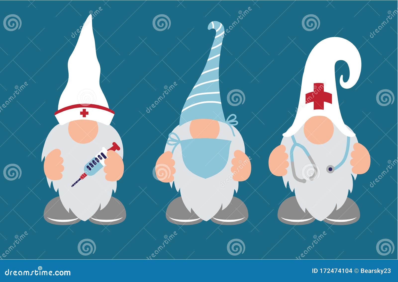 Nurse and Doctor Gnomes with Stethoscope & Shot Stock Vector ...