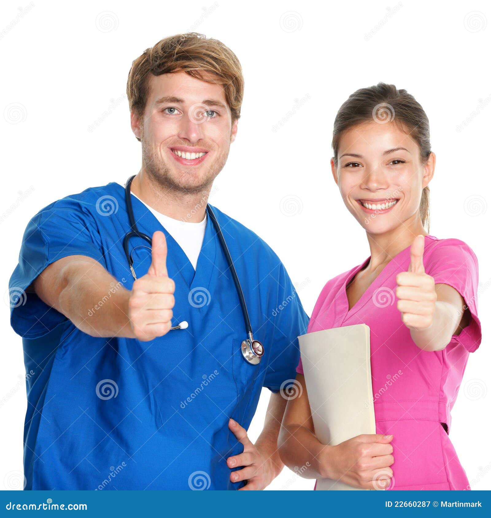 Nurse and Doctor Team Happy Thumbs Up Stock Image - Image of asian ...