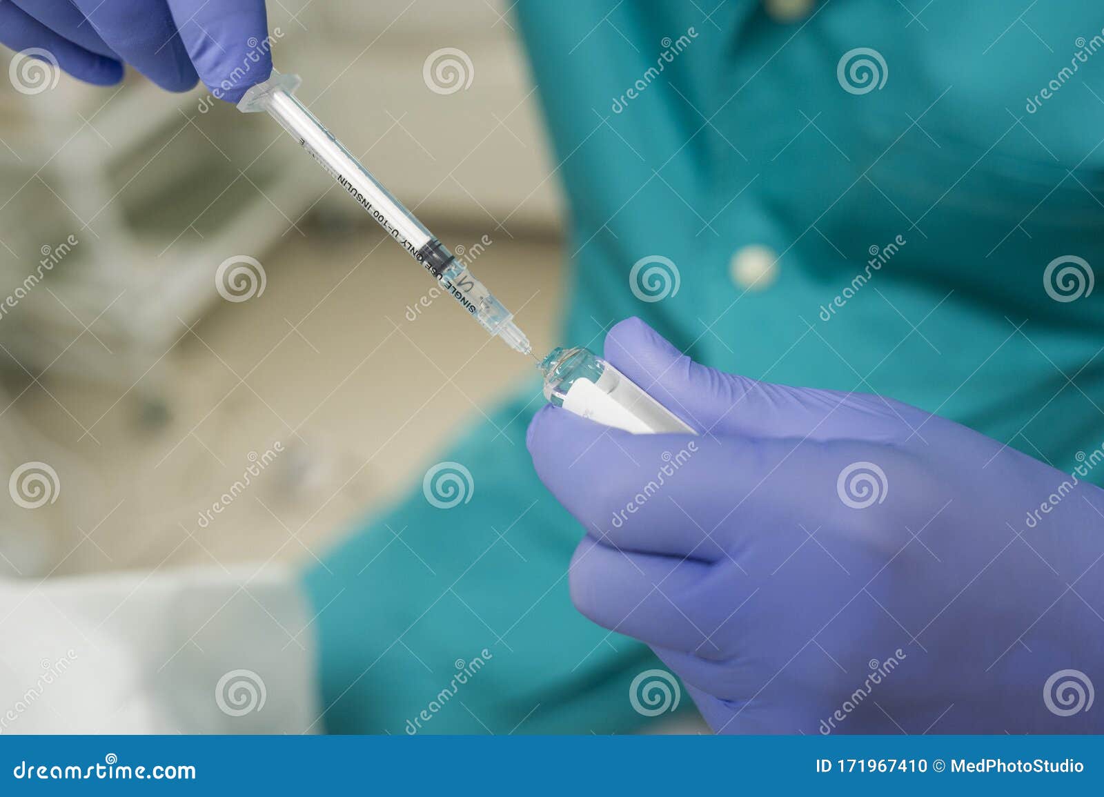 Nurse Draws Solution into Syringe Stock Photo - Image of injection ...