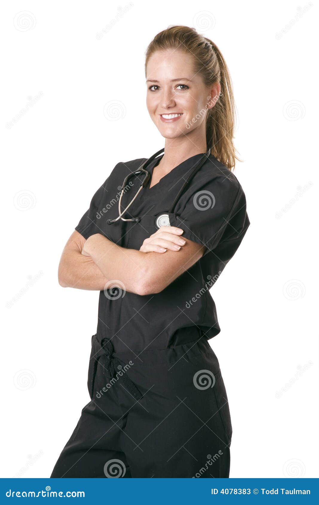 Nurse Facing Left in Black Scrubs Stock Image - Image of crossed ...