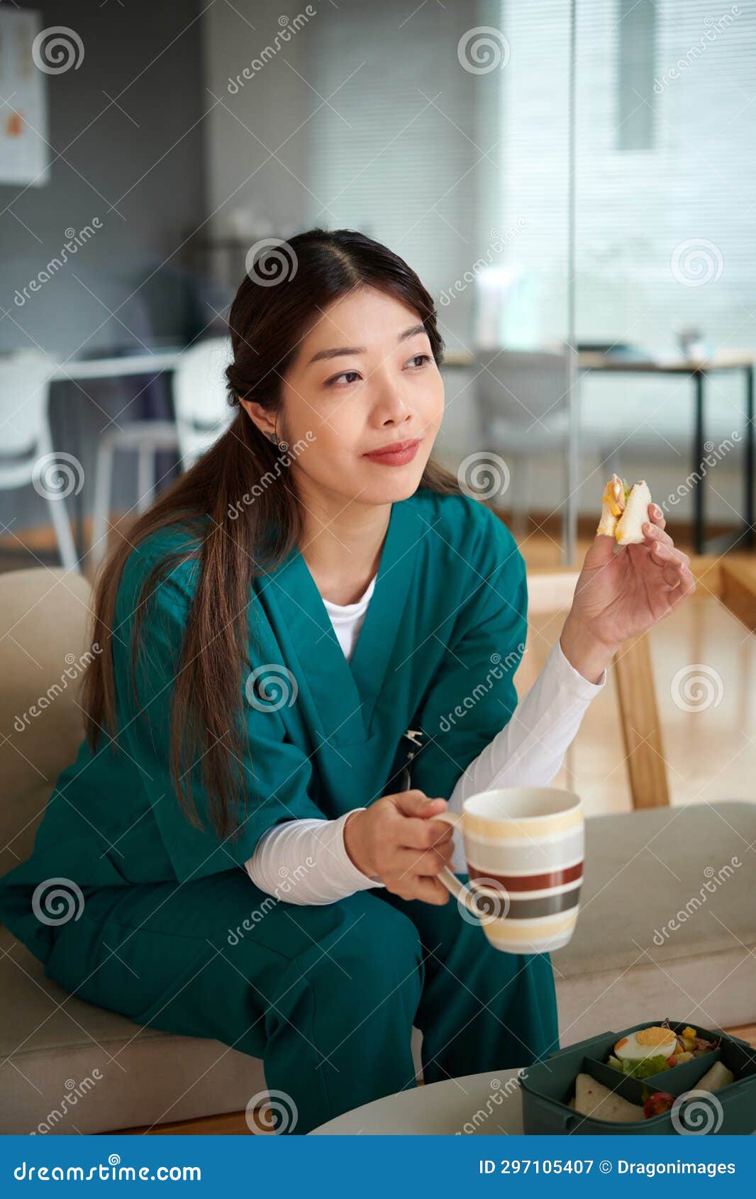 Nurse Having Sandwich and Coffee Stock Image - Image of uniform, nurse ...