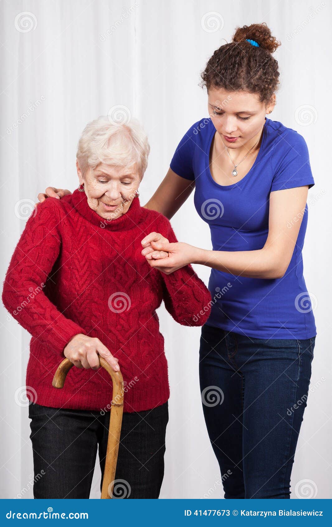 Nurse Helping Elderly Lady Walk Stock Image - Image of senior, smiling ...