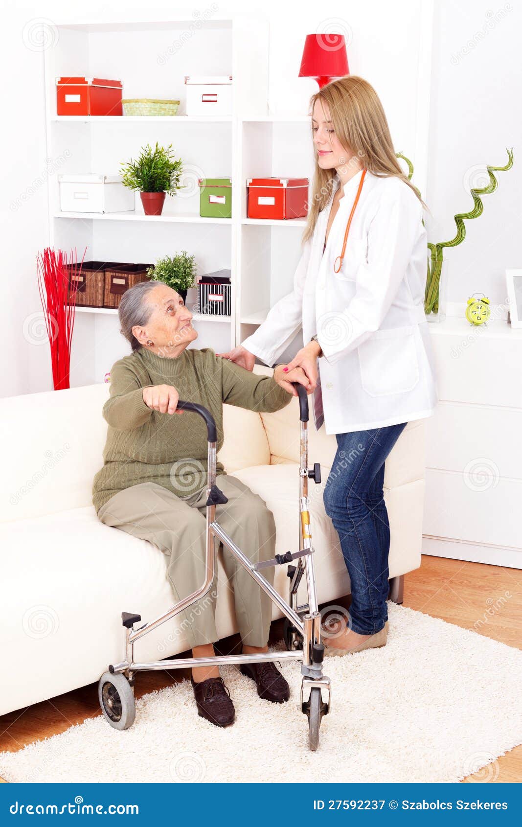 Nurse Helping Elderly Woman Stock Image - Image of pensioner, home ...