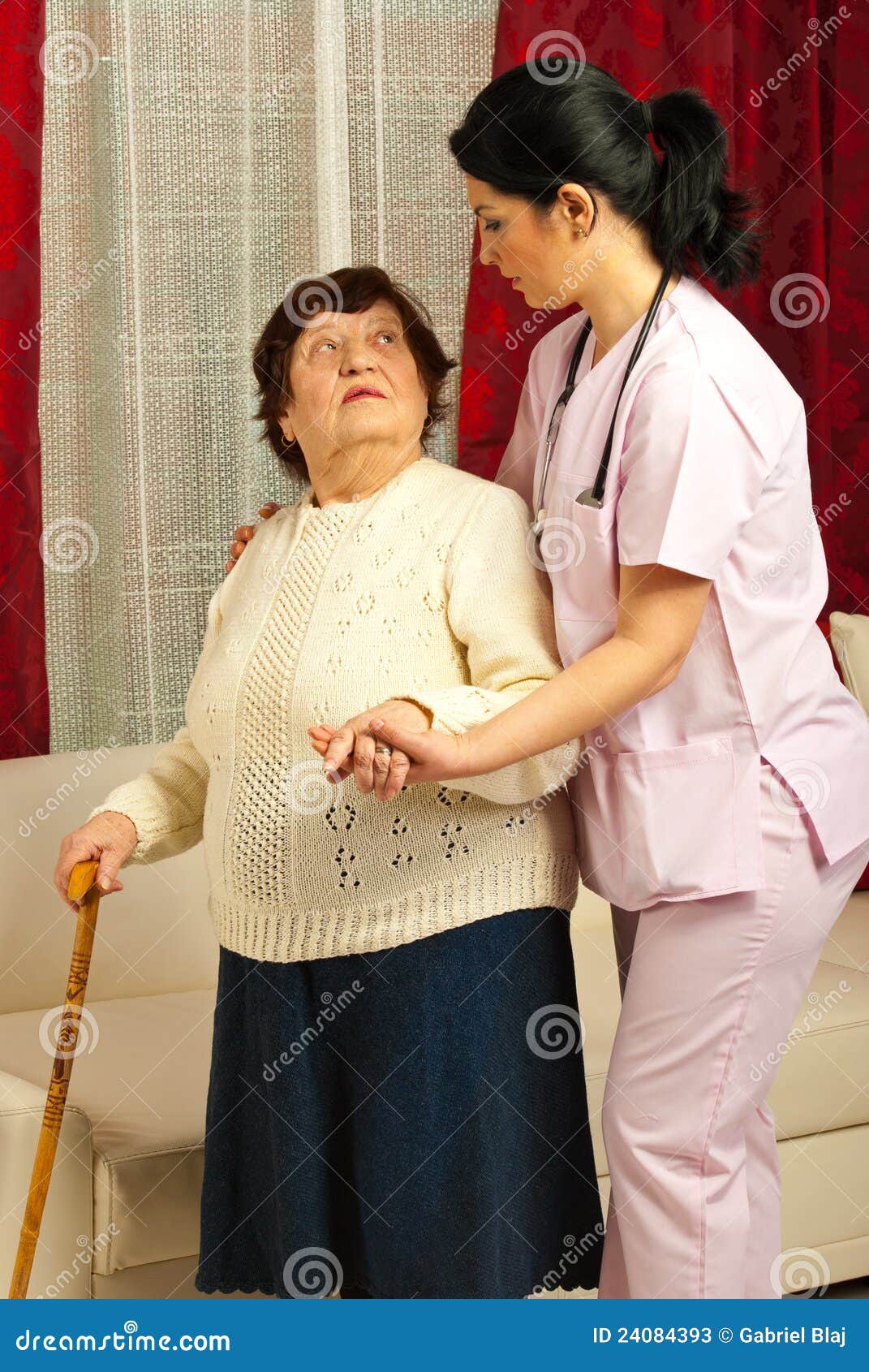 Nurse Helping Elderly Woman Home Stock Image - Image of nurse, help ...
