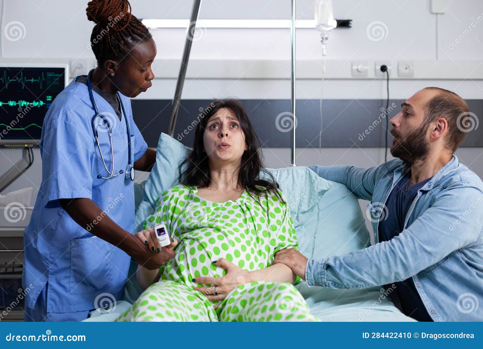 Nurse Helping Patient with Labor Pain Stock Photo - Image of delivery ...
