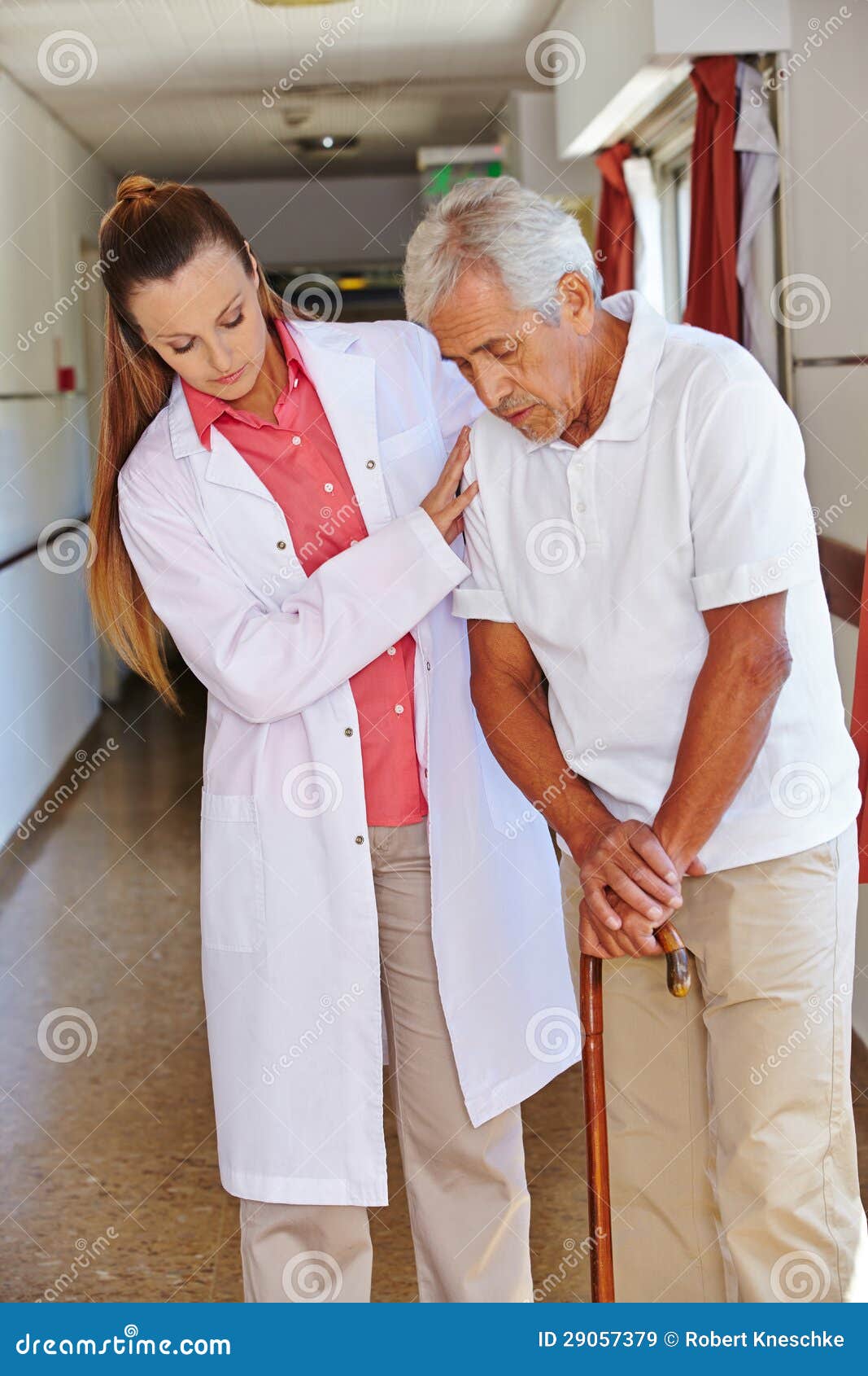 Nurse Helping Senior Man with Cane Stock Image - Image of demented ...