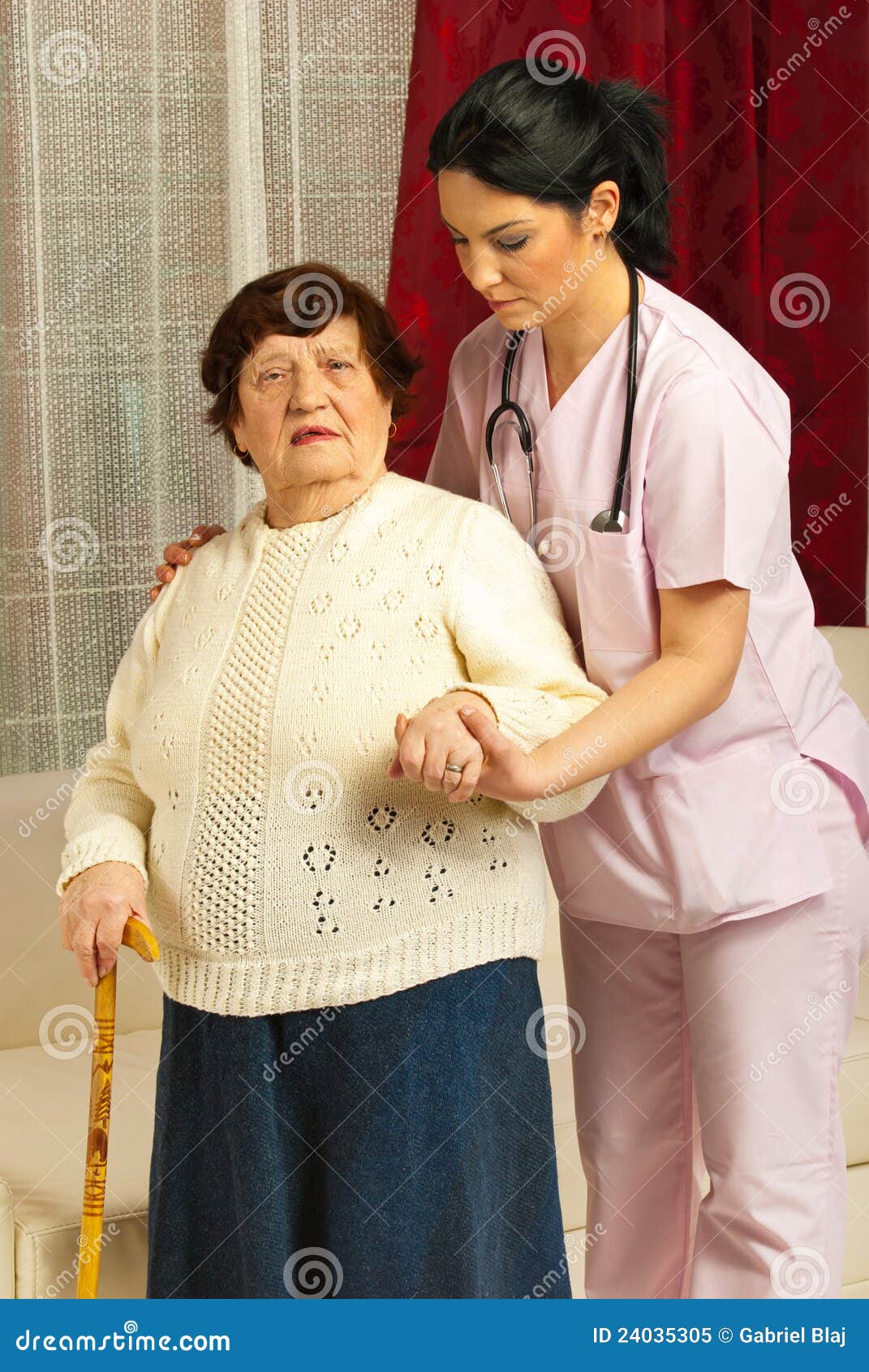 Nurse Helping Sick Senior Home Stock Image - Image of house, companion ...