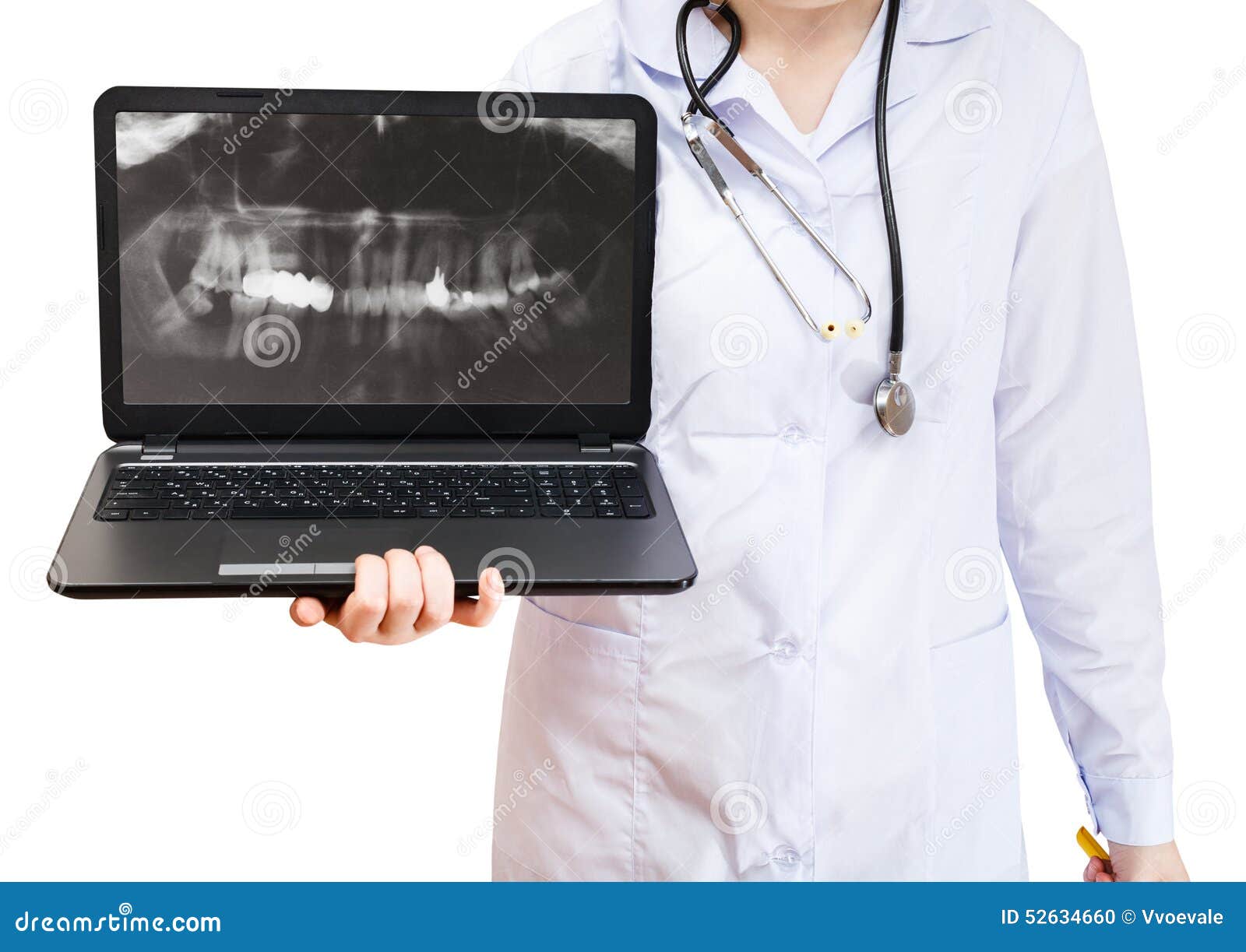 Nurse Holds Computer Laptop with Human Teeth Stock Photo - Image of ...