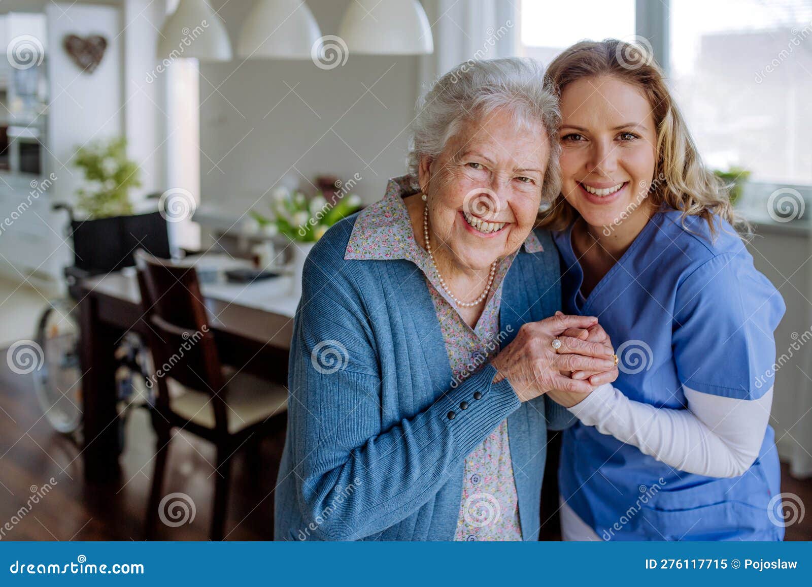 Young Nurse Hugging Her Senior Woman Client. Stock Image - Image of ...