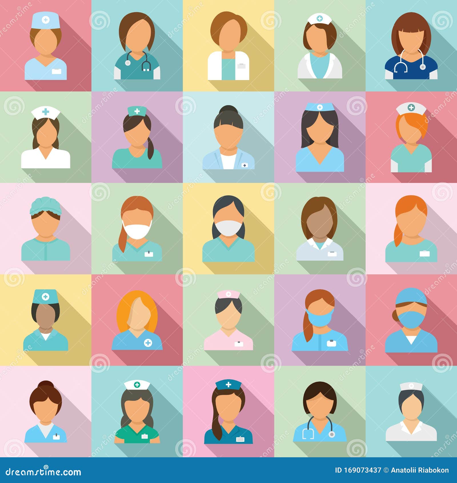 Nurse Icons Set, Flat Style Stock Vector - Illustration of healthcare ...
