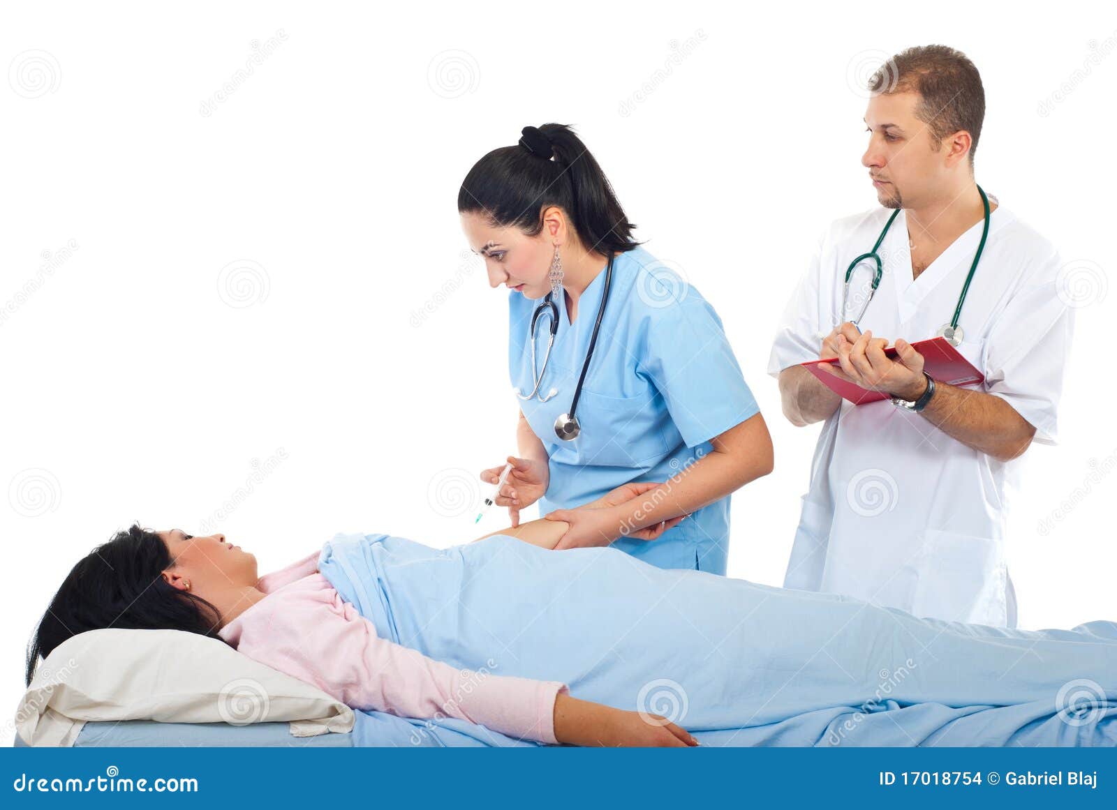 Nurse Inject Woman Patient in Bed Stock Photo - Image of giving ...
