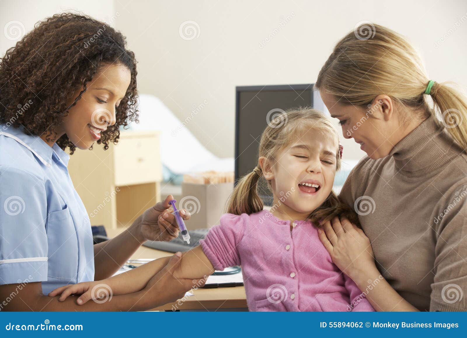 Nurse Injecting Child with Mother Stock Photo - Image of female, knee ...