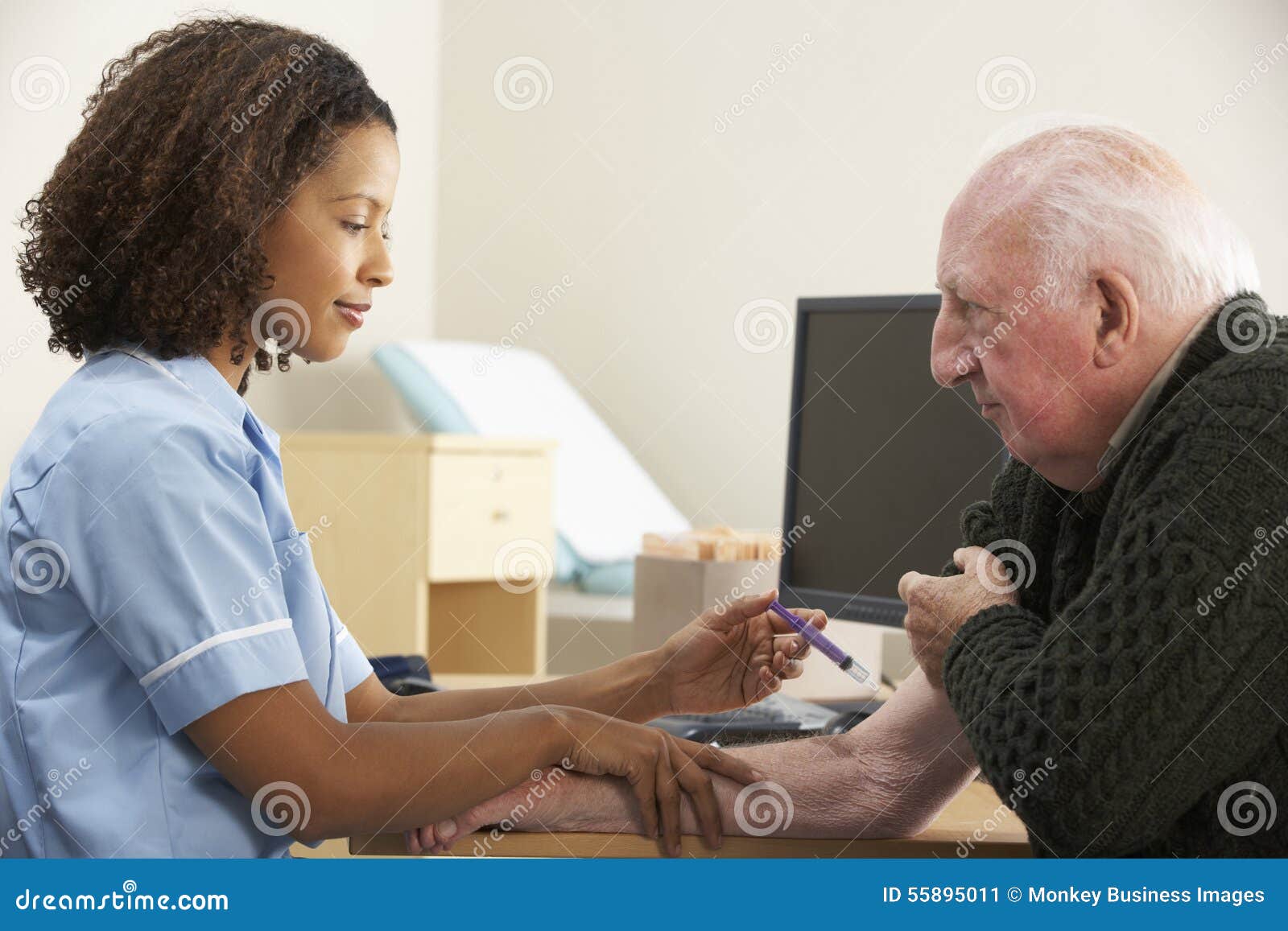 Nurse Injecting Senior Male Patient Stock Image - Image of english ...
