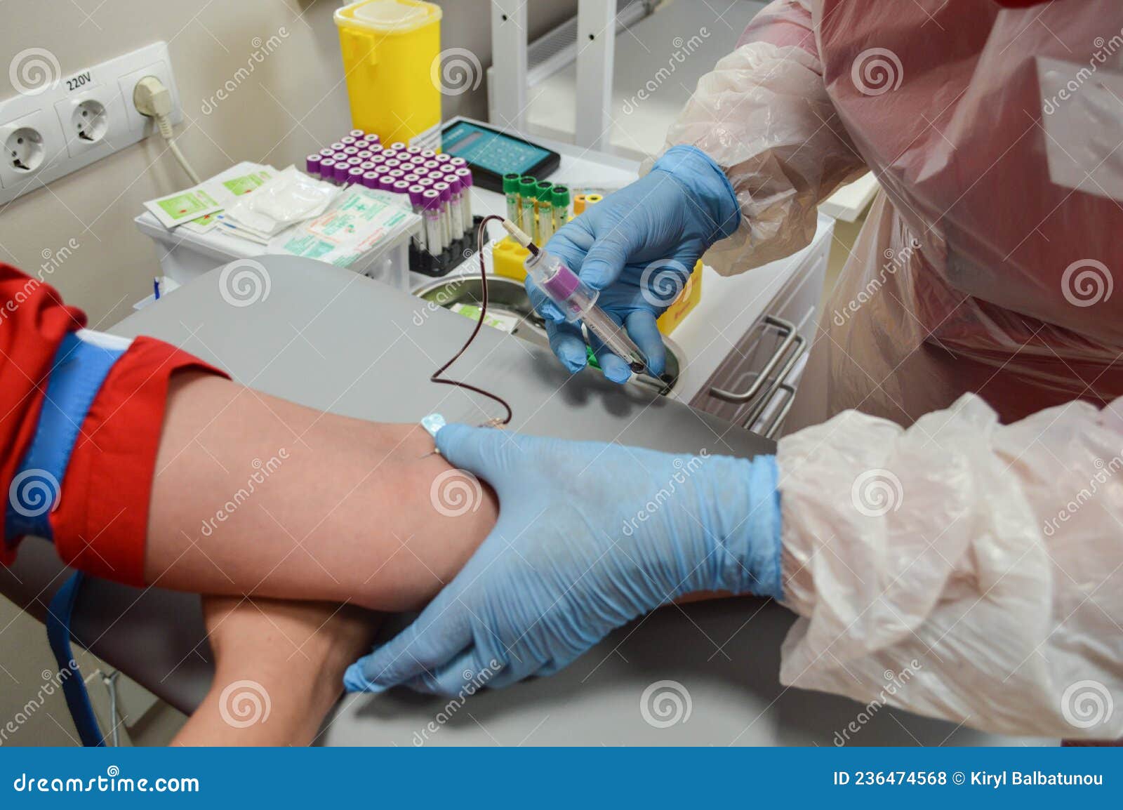 A Nurse Inserts a Needle into a Vein on a Patient Arm. Blood Sampling ...