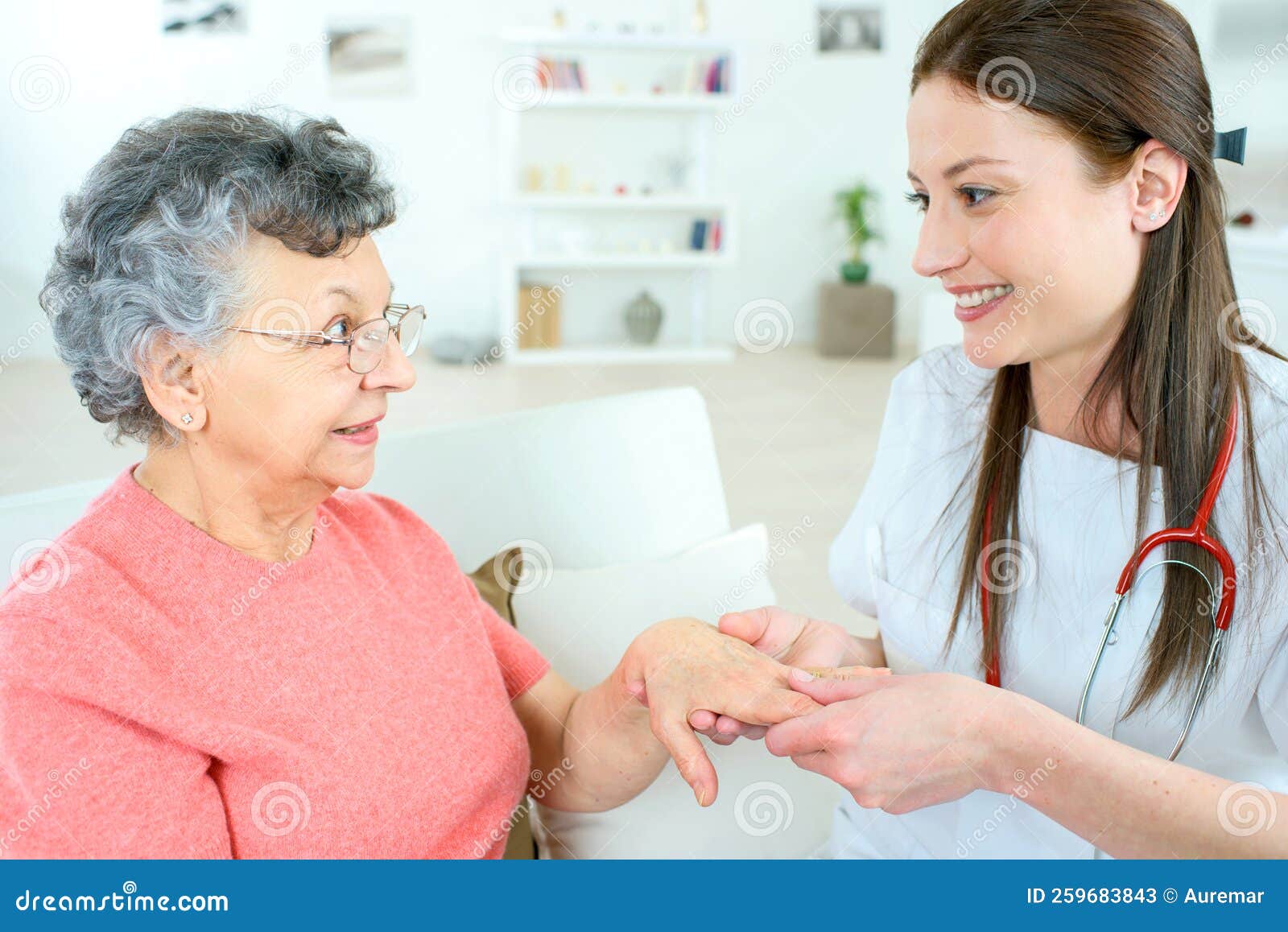Nurse Inspecting Elderly Lady S Hand Stock Image - Image of disabled ...