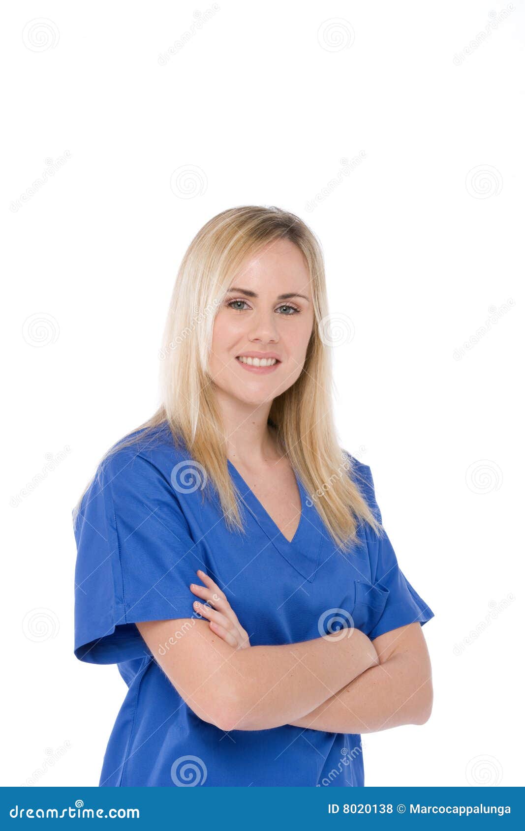 Nurse Isolated on Whitewith Blue Uniform Stock Photo - Image of ...