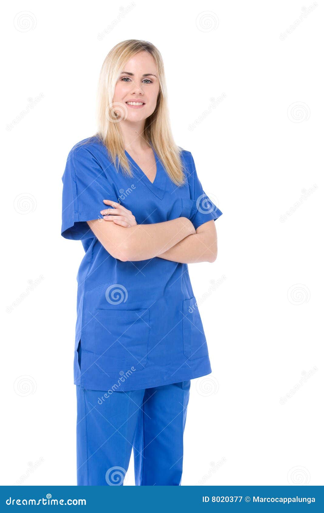 Nurse Isolated on Whitewith Blue Uniform Stock Image - Image of blonde ...