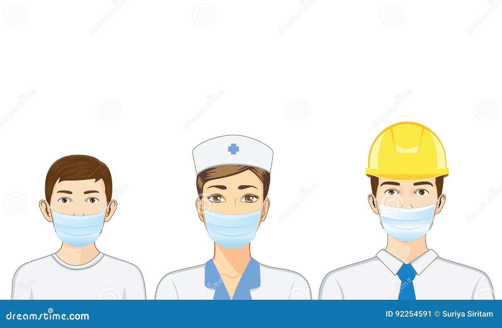 Nurse and Kid and Engineer Wearing Breath Mask Stock Vector ...