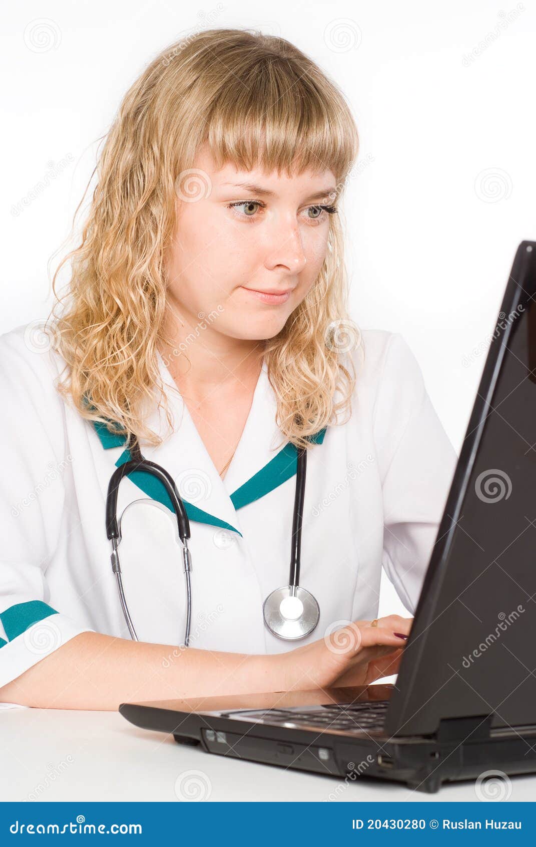 Nurse with laptop stock photo. Image of nice, cute, pretty - 20430280