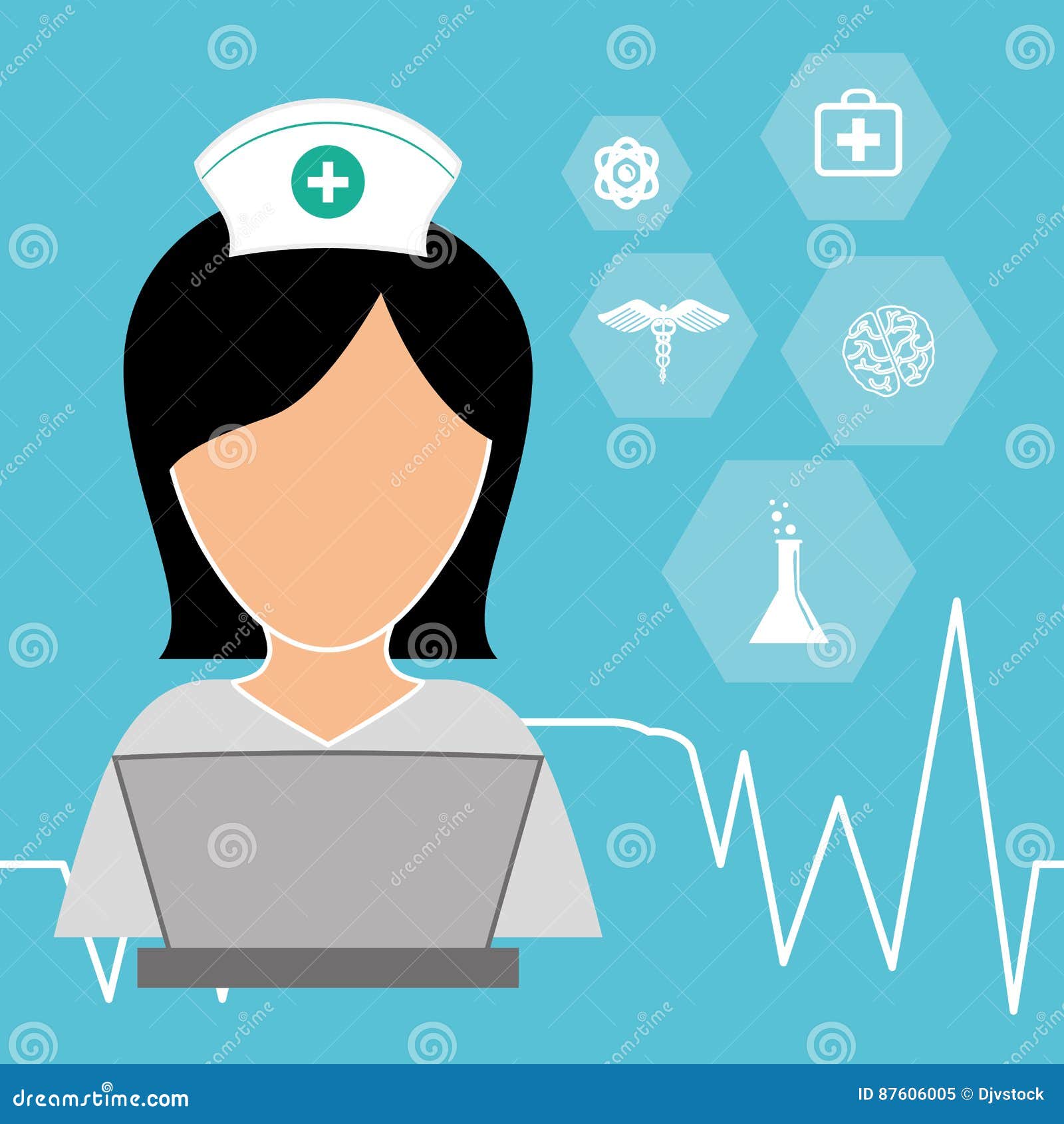 Nurse Laptop Working Medicine Stock Illustration - Illustration of ...