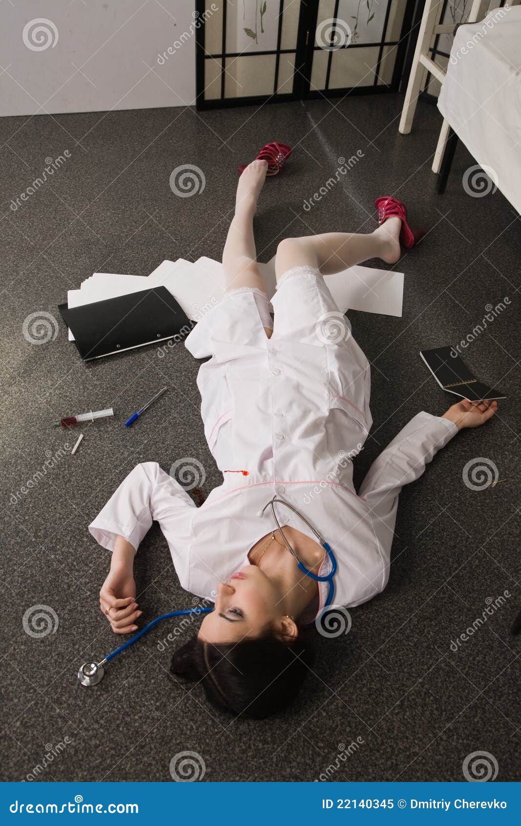 Nurse lying on the floor stock image. Image of medical - 22140345