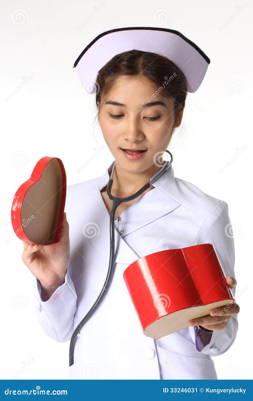 Nurse Opening a Chocolate Box Stock Image - Image of cheerful, holiday ...