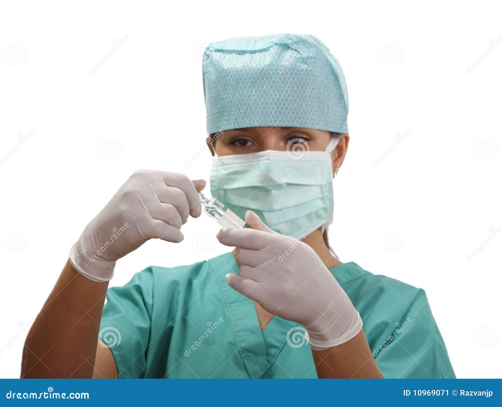Nurse opening a vial stock image. Image of medicine, adult - 10969071