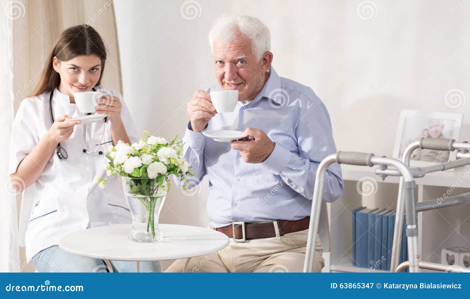 Nurse and Patient Drinking Tea Stock Image - Image of helpful, male ...