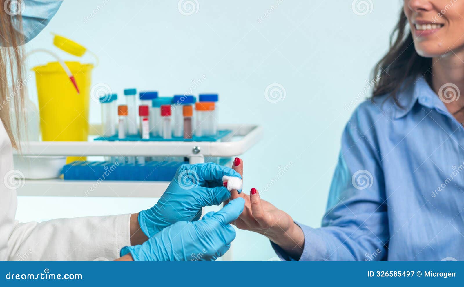Nurse Performs Finger Blood Draw on Patient for Sample Collection Stock ...
