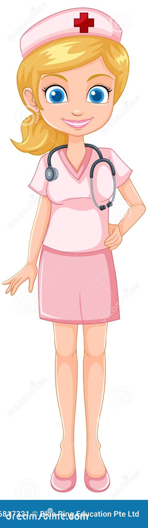 A Nurse In Pink Uniform With A Stethoscope Cartoon Vector ...